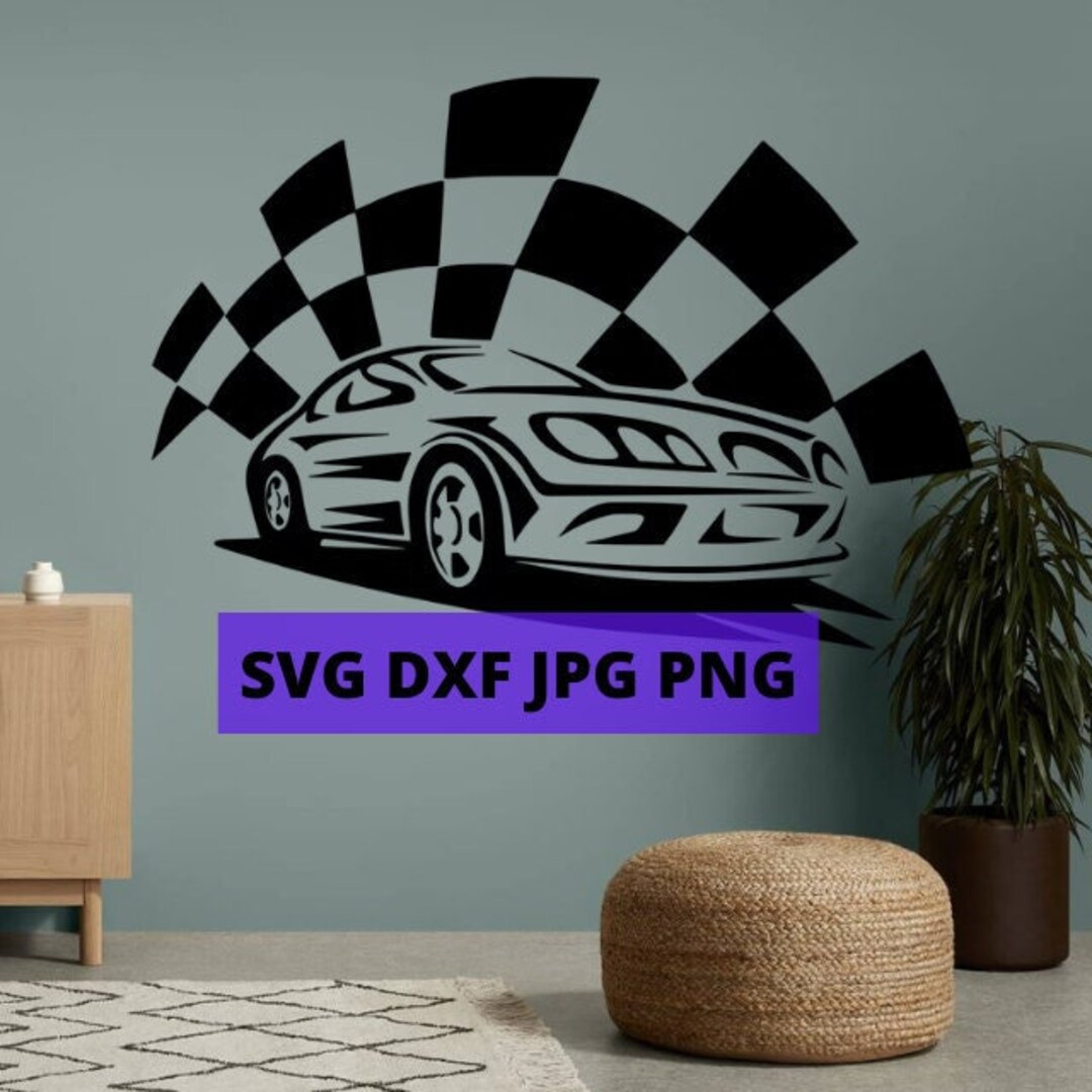 DXF SVG PNG Laser Router Template Cutting File Race Car Wall Art Design ...