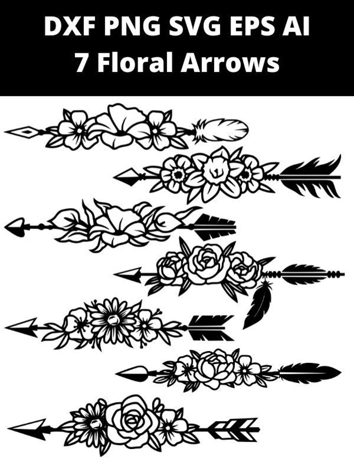 7 Floral Arrows Design Bundle DXF PNG AI and More - Etsy