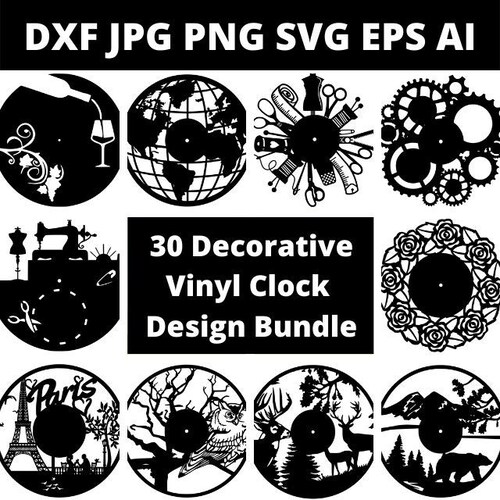 DXF SVG PNG Laser Router Template 30 X Decorative Vinyl Clock - Etsy