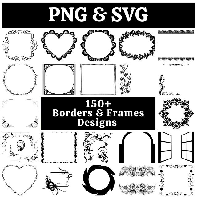 150+ SVG & PNG Frames, Borders and Elements Design Elements Bundle ...