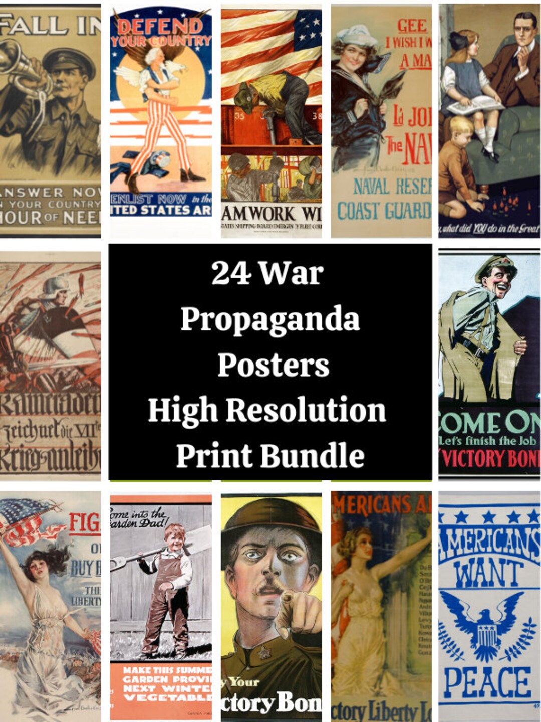 24 Vintage War Propaganda Poster Design Bundle Druckbare Wandkunst ...