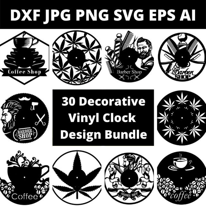 DXF SVG PNG Laser Router Template 30 X Decorative Vinyl Clock Design ...