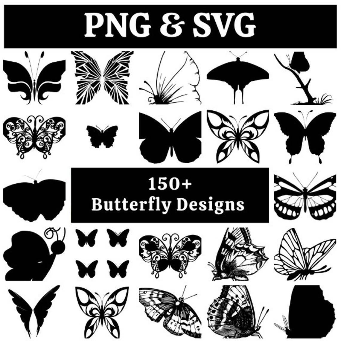 150 SVG & PNG Butterfly Butterflies Design Elements Bundle - Etsy