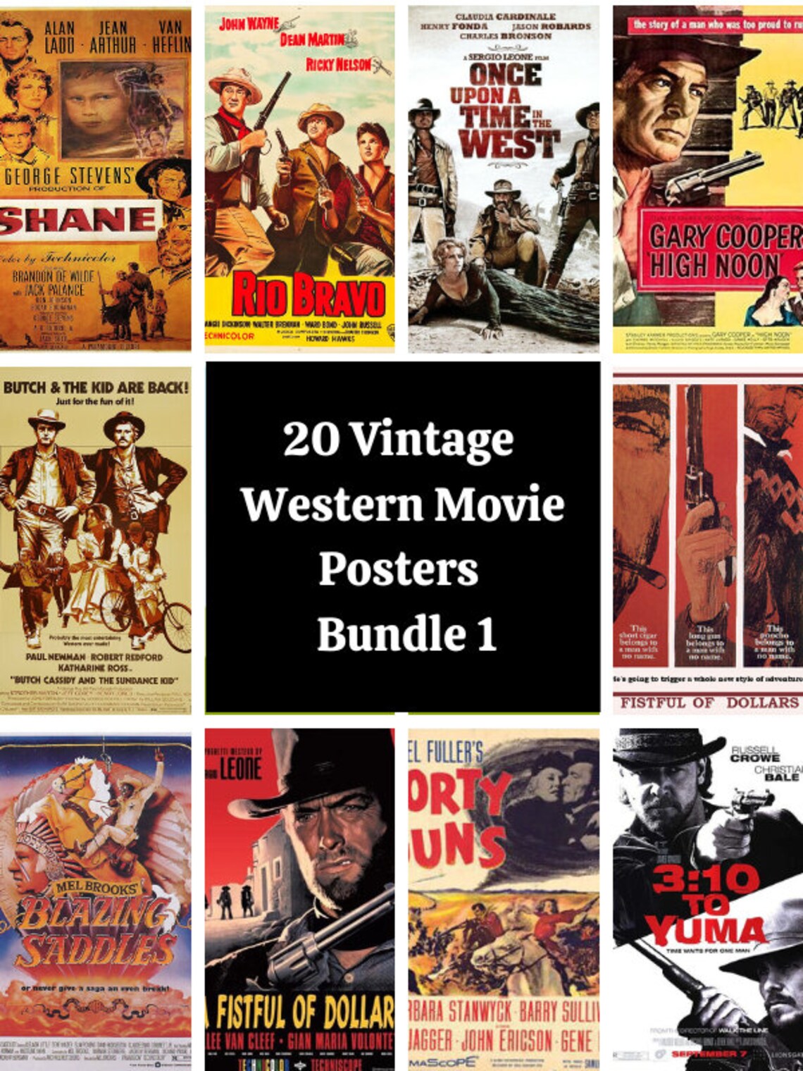 20 Vintage Western Movies Posters Design Bundle High Resolution Quality ...