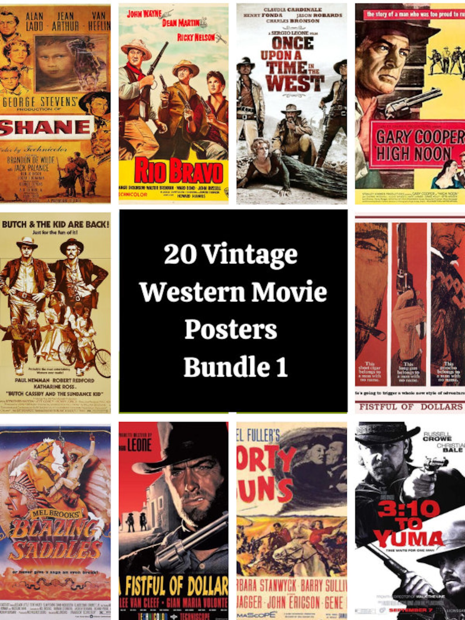 20 Vintage Western Movies Posters Design Bundle High Resolution Quality ...