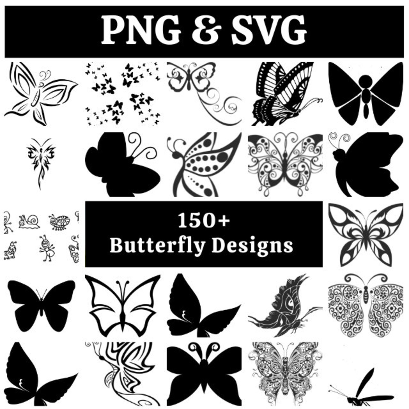 150 SVG & PNG Butterfly Butterflies Design Elements Bundle - Etsy
