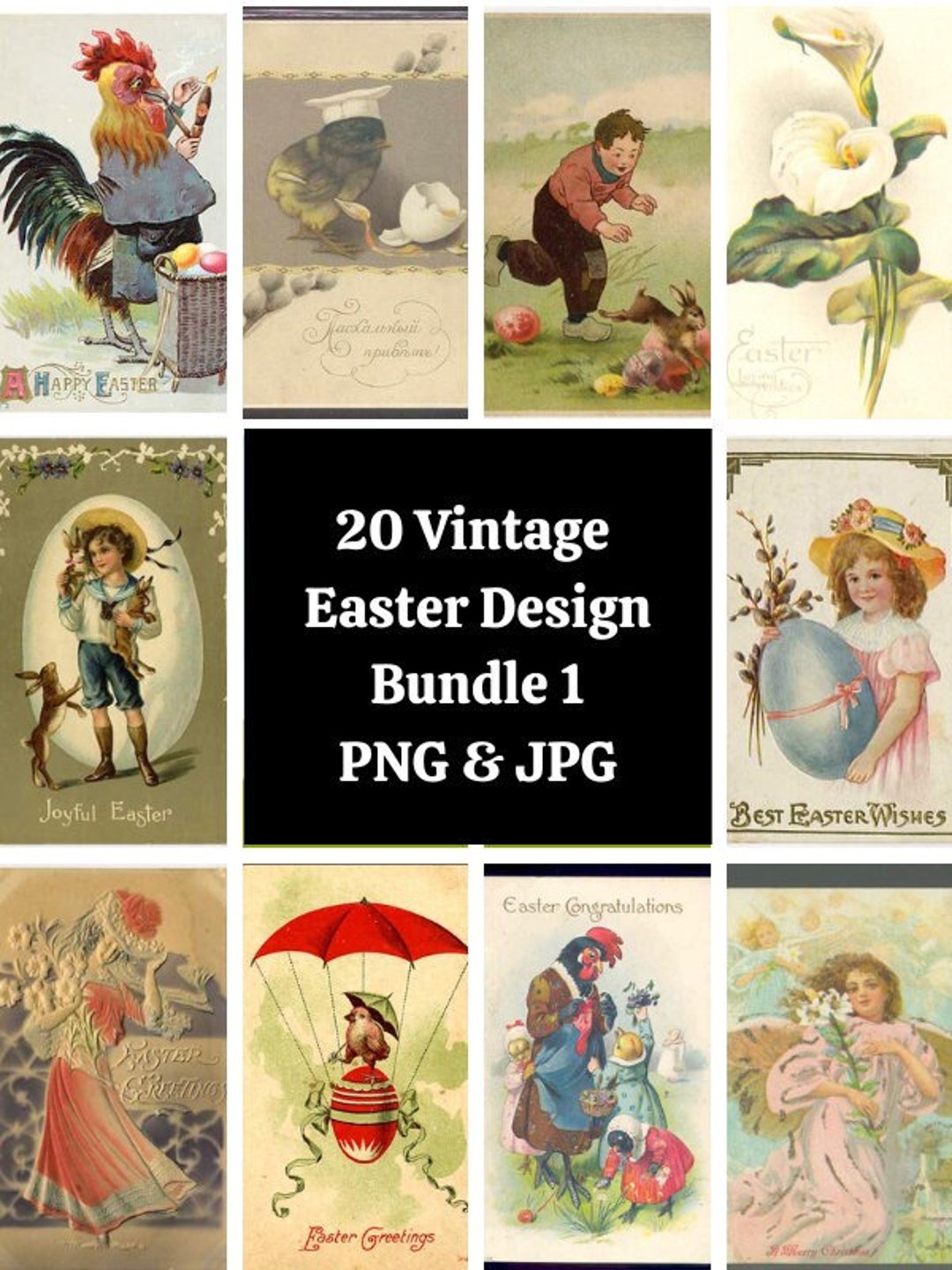 20 Vintage Easter Design Bundle High Quality Designs PNG & JPG Card ...