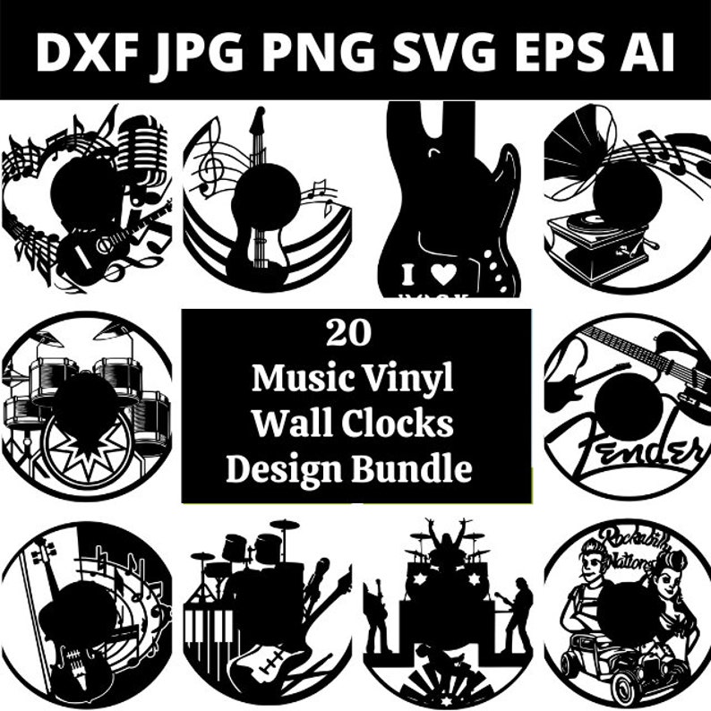 Music Vinyl Clock Design Bundle, Laser Cut Files (SVG, DXF, PNG) - Etsy