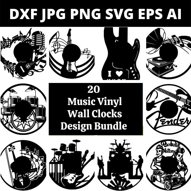 DXF SVG PNG Laser Machine Template Design Bundle 20 X Generic Music ...