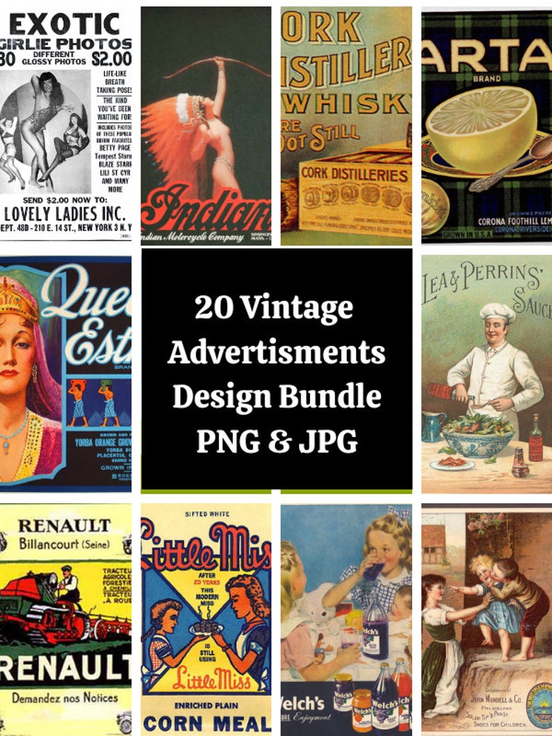 Vintage Advertisement Designs Bundle, PNG & JPG (digital Download) - Etsy