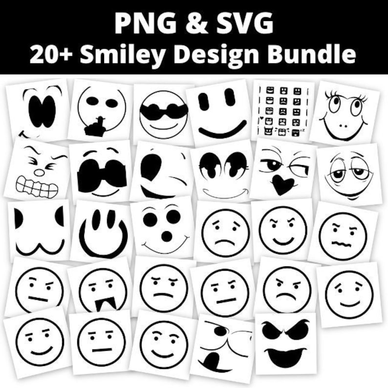 20+ Smileys SVG & PNG Silhouette Bundle Perfect for Crafts, Cricut ...