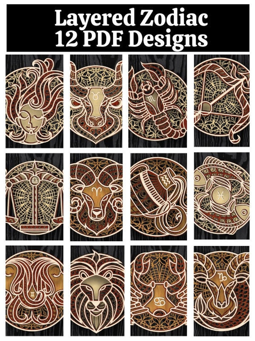 PDF Laser Machine, Cutting Files 12 X Layered Zodiac Horoscope Design ...