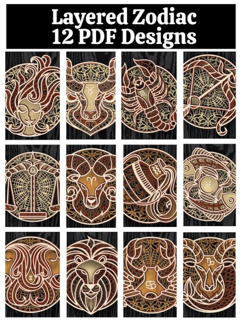 PDF Laser Machine, Cutting Files 12 X Layered Zodiac Horoscope Design ...