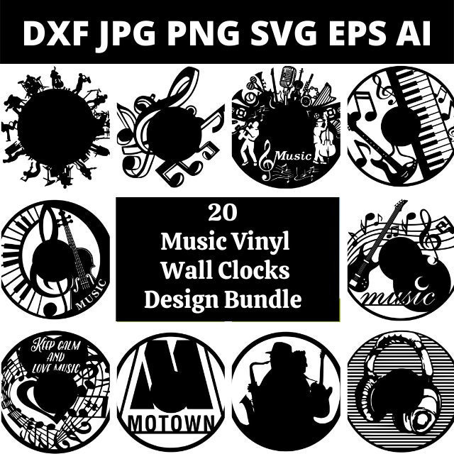 DXF SVG PNG Laser Machine Template Design Bundle 20 X Generic Music ...