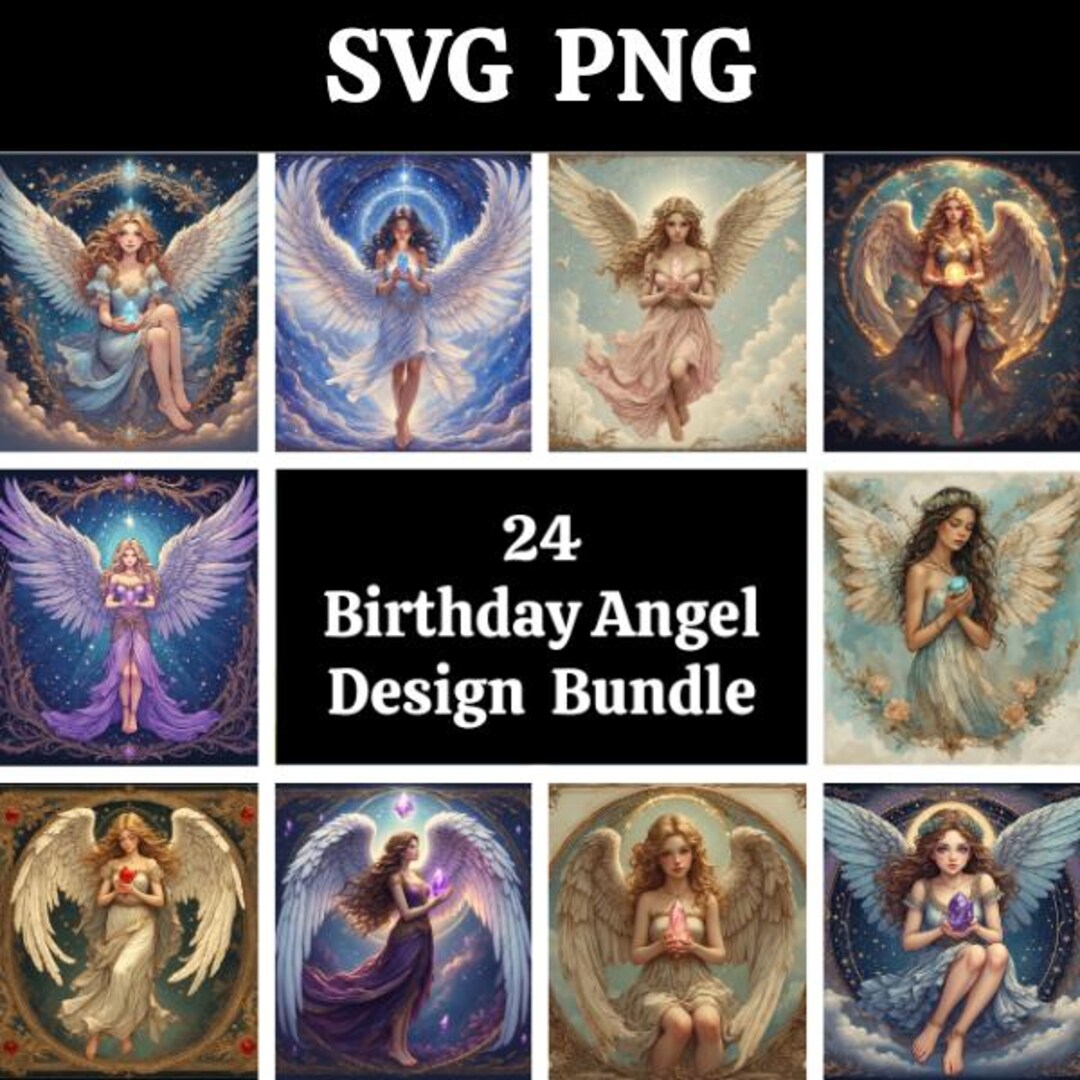 24 Vintage Birthday Angels SVG & PNG Image Bundle for Use With Mugs, T ...
