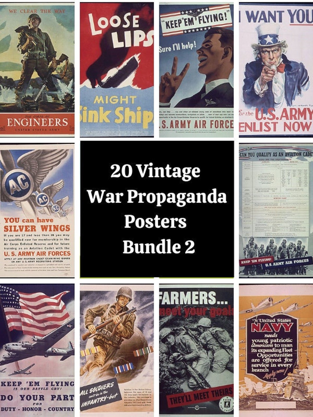 20 Vintage War Propaganda Posters Design Bundle High Quality Digital ...