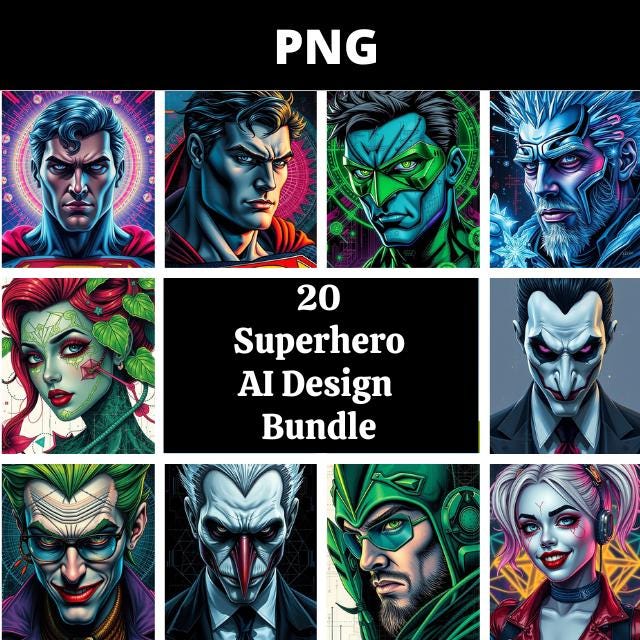 Superhero & Villain PNG Images, AI Generated Art (20-pack) - Etsy