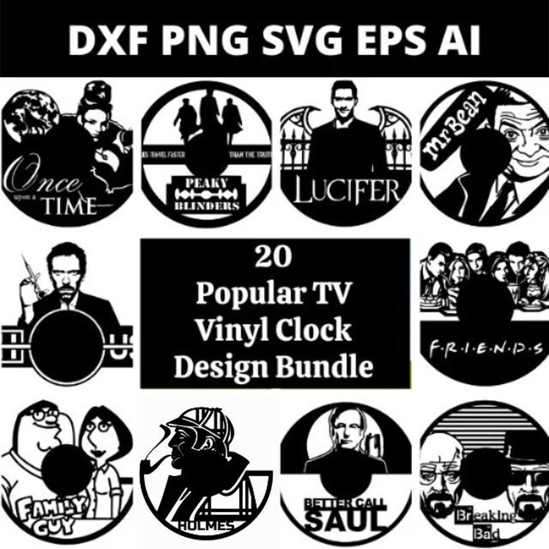 20 X Popular TV Vinyl Wall Clock Design Bundle Design 217 Dxf, Ai, Eps ...