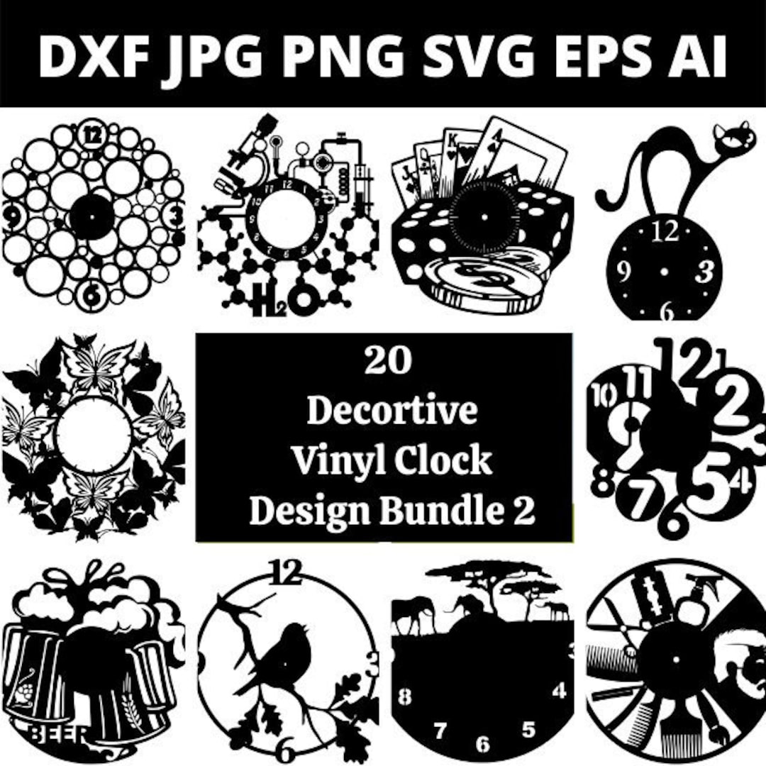 20 Vinyl Clock Designs Bundle, Laser Cut Files (digital Download) - Etsy UK