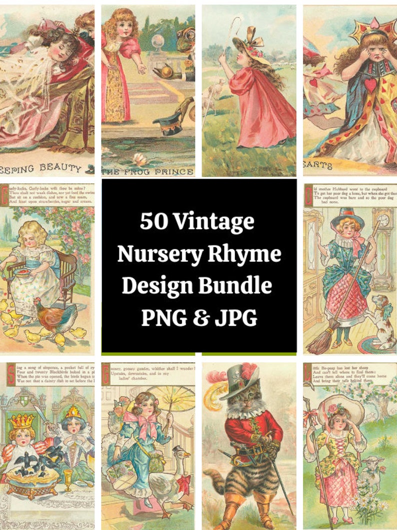 50 Vintage Nursery Rhymes Bundle High Quality Designs PNG & JPG Card ...
