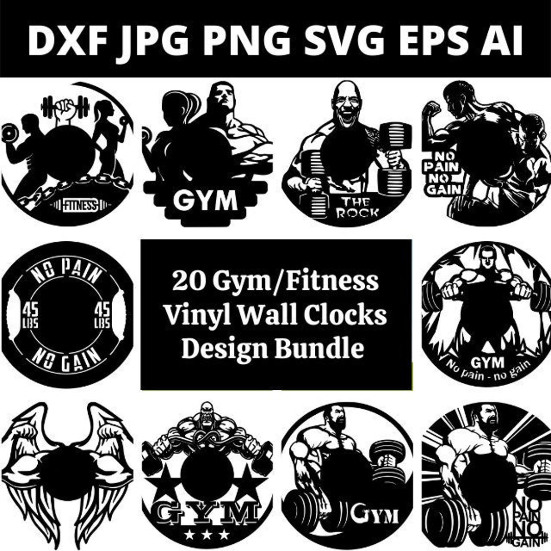 DXF SVG PNG Laser Router 20 X Gym/fitness/bodybuilding Vinyl Clock ...
