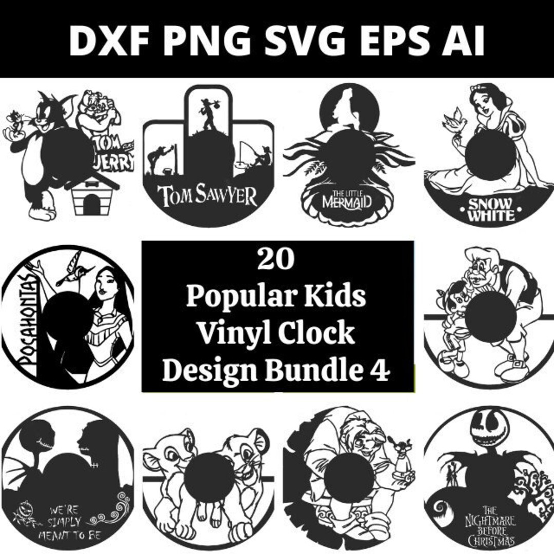 Kids Vinyl Clock Design Bundle, Cartoon Characters (digital Files) - Etsy