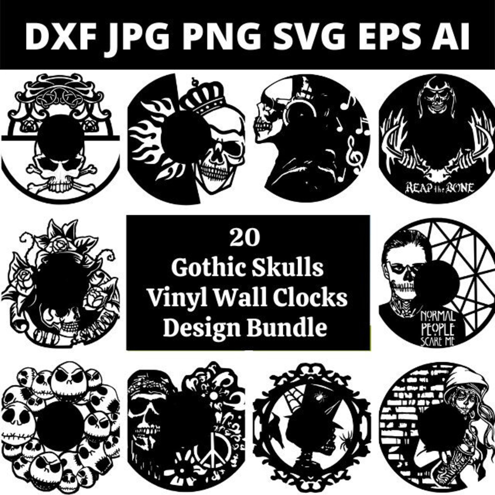 Gothic Skulls Vinyl Clock Design Bundle (digital Files) - Etsy