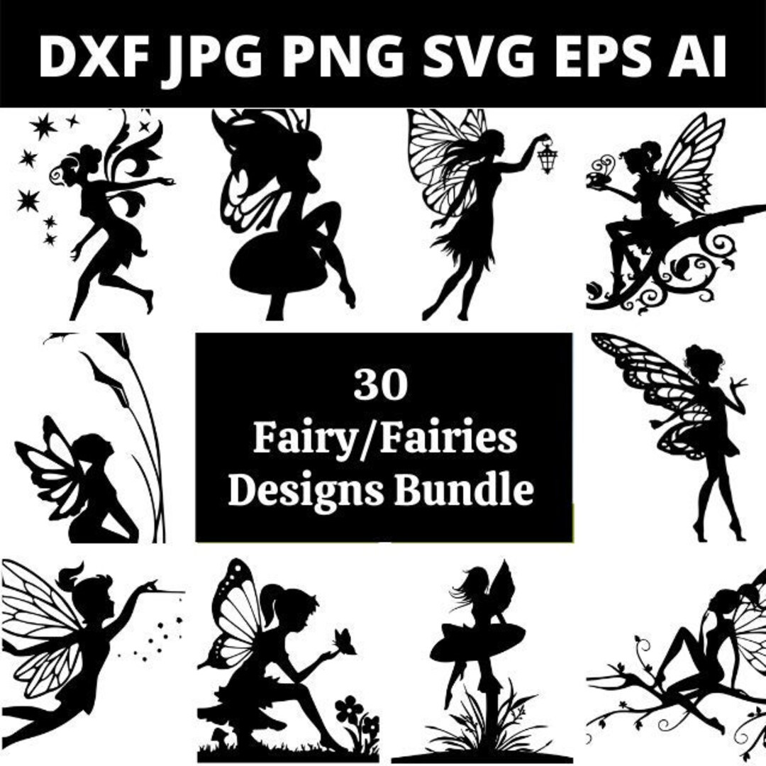 DXF SVG PNG Laser Machine Cutting Files 30 X Fairy/fairies Silhouette ...
