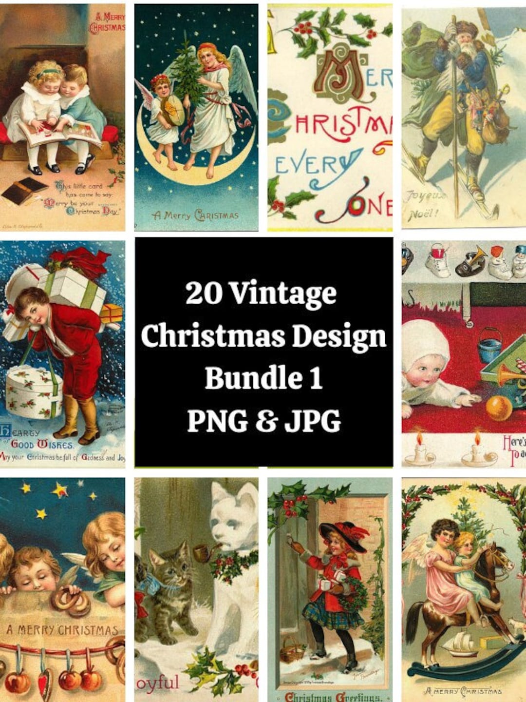 20 Vintage Christmas Card Bundle 2 High Quality Designs PNG & JPG Card ...