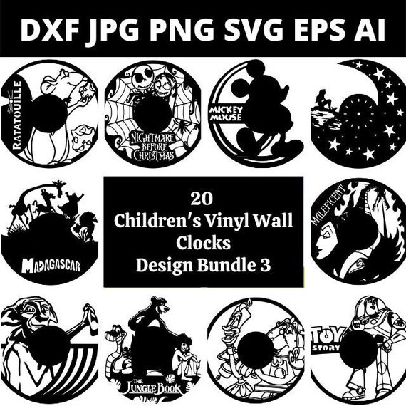 DXF SVG PNG Laser Machine Cutting Files 20 X Kids Vinyl Clock | Etsy