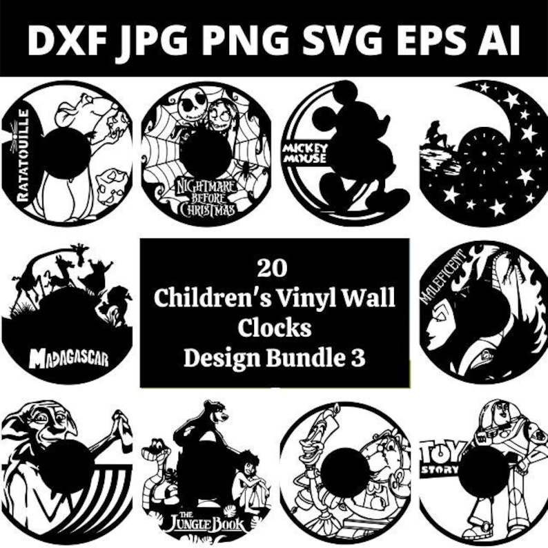 DXF SVG PNG Laser Machine Cutting Files 20 X Kids Vinyl Clock | Etsy