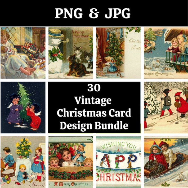 30 Vintage Christmas Card Designs, PNG JPG Bundle (digital Download) - Etsy