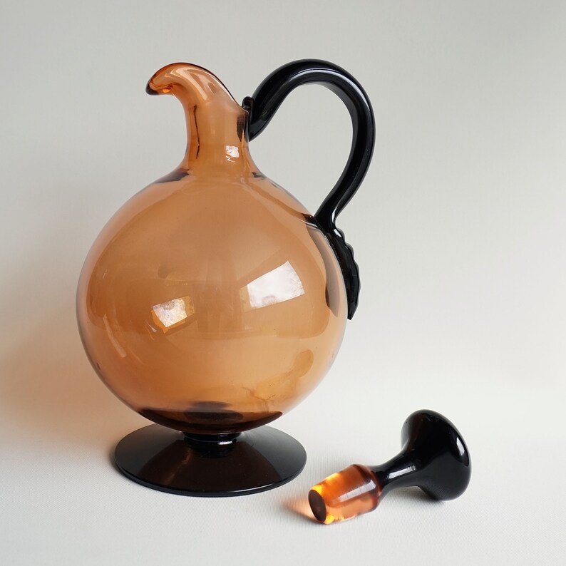 Art Deco 1930s, Original Beautiful Two-color Glass Decanter With a Set ...