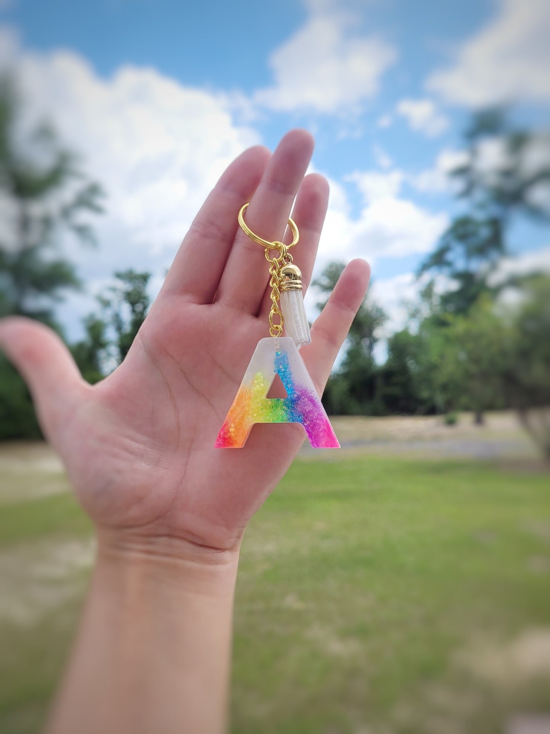 Neon Rainbow Drip Initial Keychain - Etsy