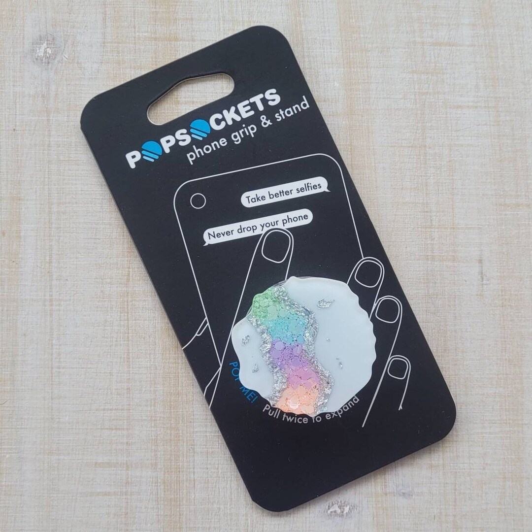 Pastel Rainbow Geode Resin Phone Grip | Badge Reel - Etsy
