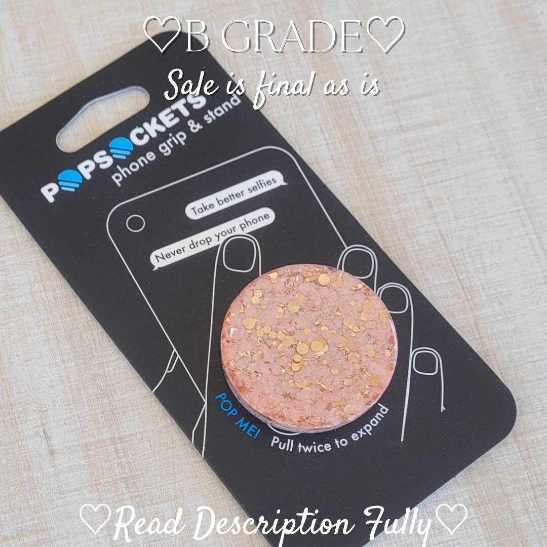 B Grade **peach Rose Gold Glitter Phone Grip| Badge Reel Resin - Etsy