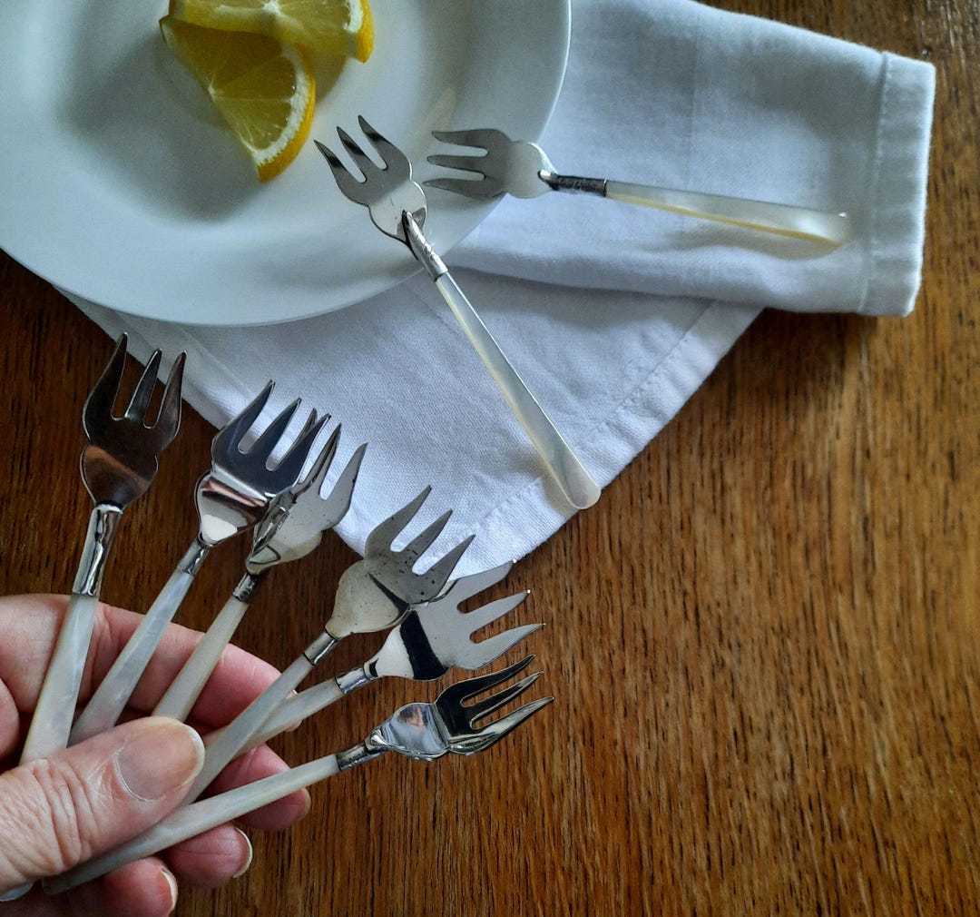 8 Cocktail Forks, Canape Forks With Mother of Pearl Handles, Set of ...