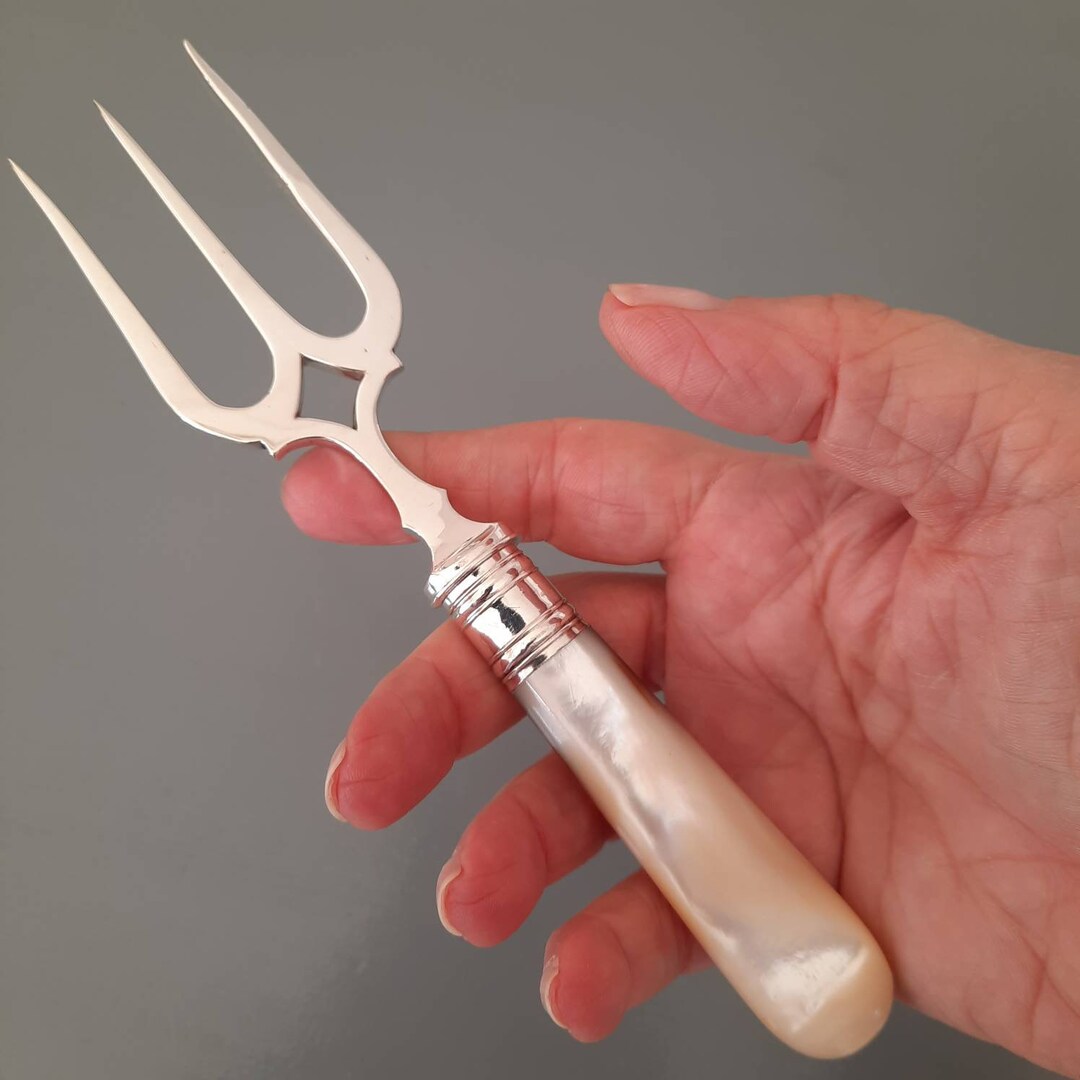 Vintage Silver-plated Serving Fork: Chunky Mother of Pearl Handle, Deli ...