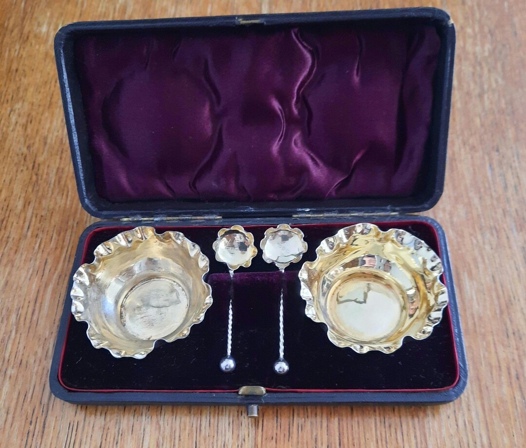 Antique Sterling Silver Cruet Set, Cased Solid Silver Set of 2 Salt ...