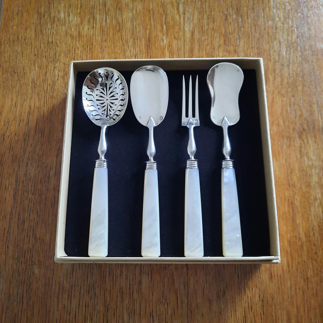 Antique Silver Bon Bon Serving Set, Mother of Pearl Serving Pieces for ...