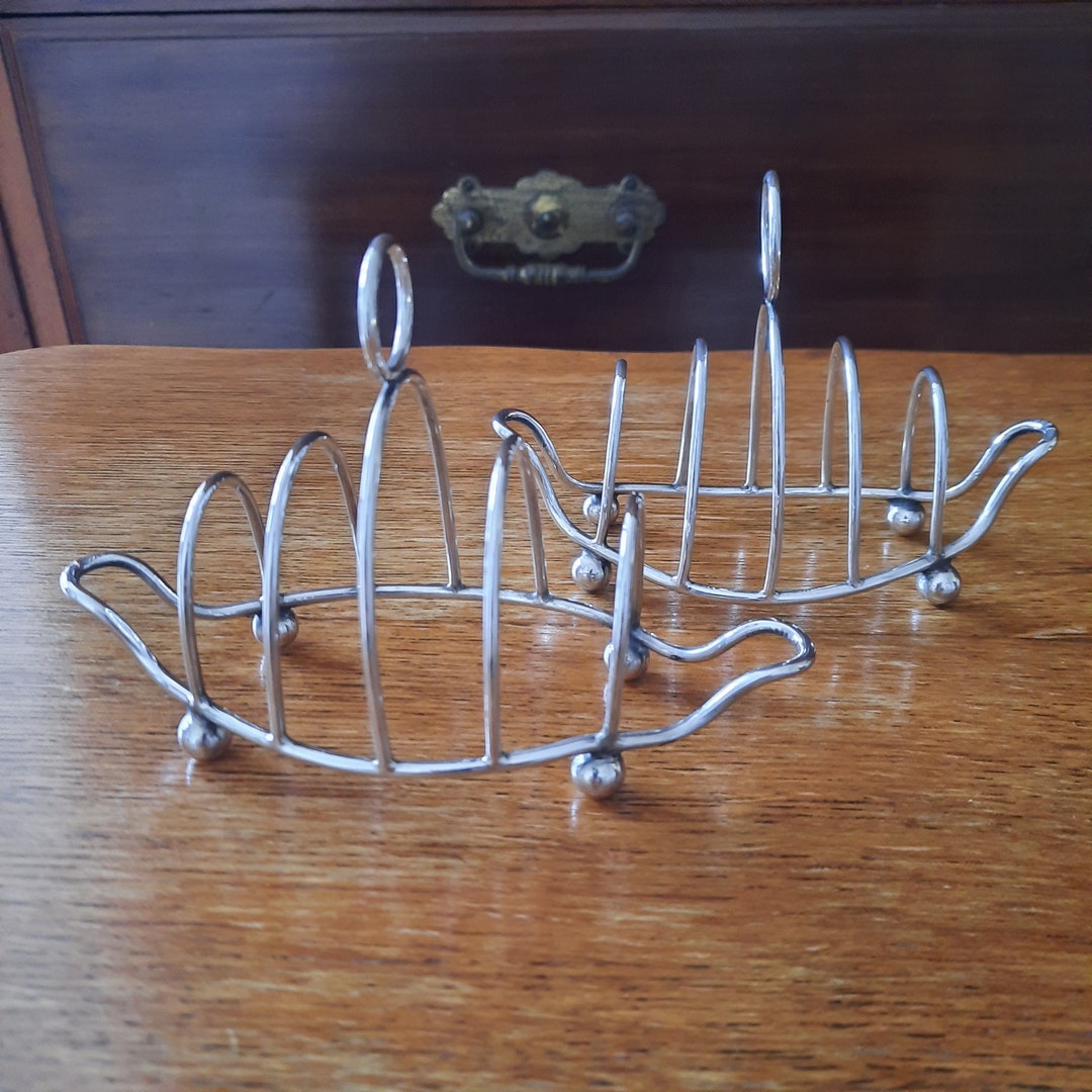Set of 2 Small Silver Toast Racks, Non Matching Pair of 1920's Four ...