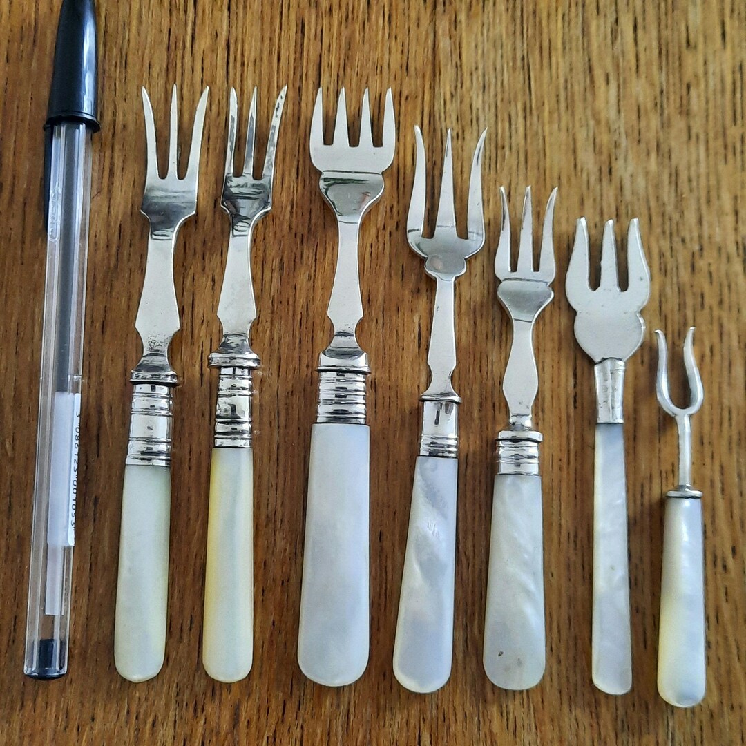 7 Mixed Cocktail Forks, Canape Forks With Mother of Pearl Handles, Set ...