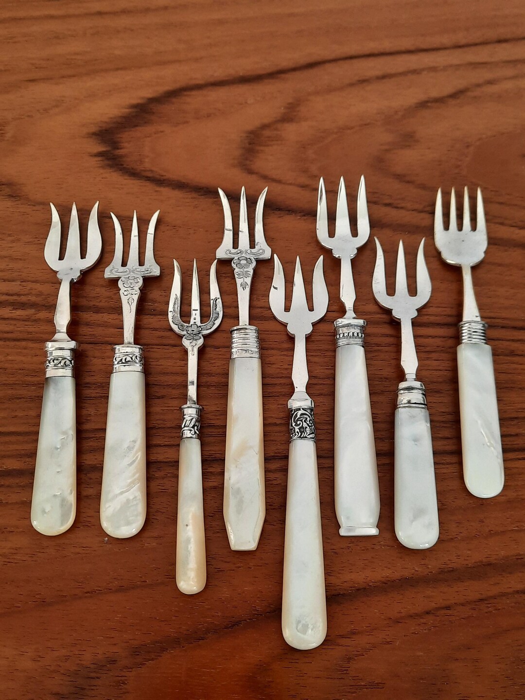 8 Mixed Cocktail Forks, Canape Servers With Mother of Pearl Handles, 10 ...