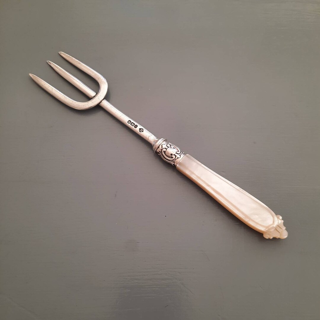 Sterling Silver and Carved Mother of Pearl Serving Fork, Sheffield ...
