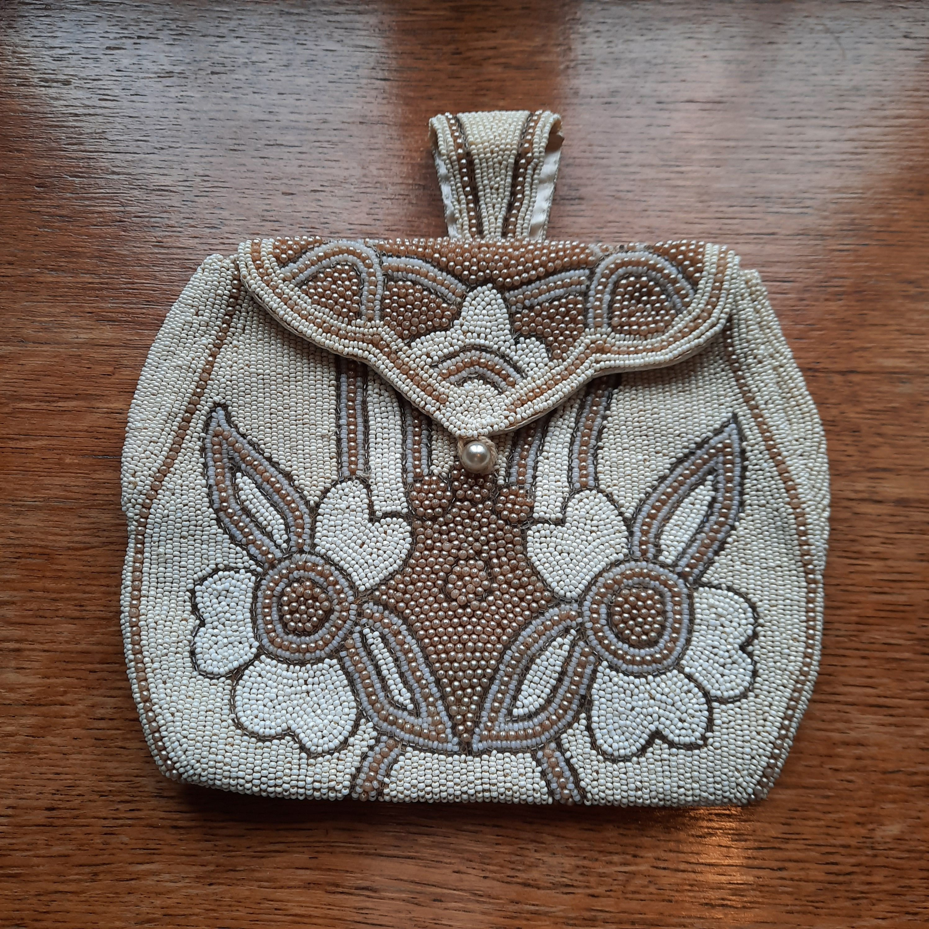 Antique Deco Floral Beaded Clutch Bag, Vintage Wedding Beaded Bag ...