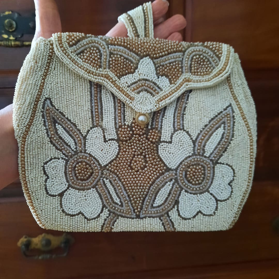 Antique Deco Floral Beaded Clutch Bag, Vintage Wedding Beaded Bag ...