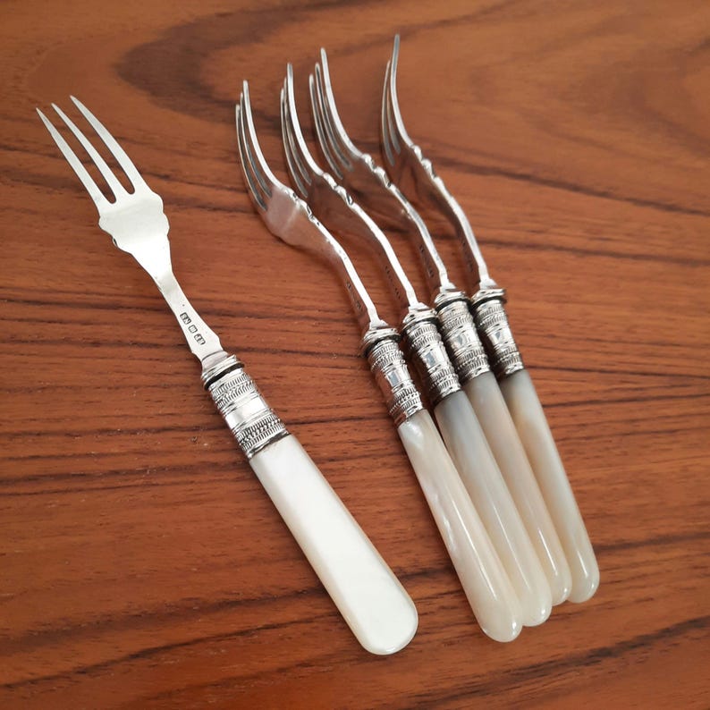 5 Dessert Forks (SA), Antique Pastry Forks, Small Silver Plated Mother ...