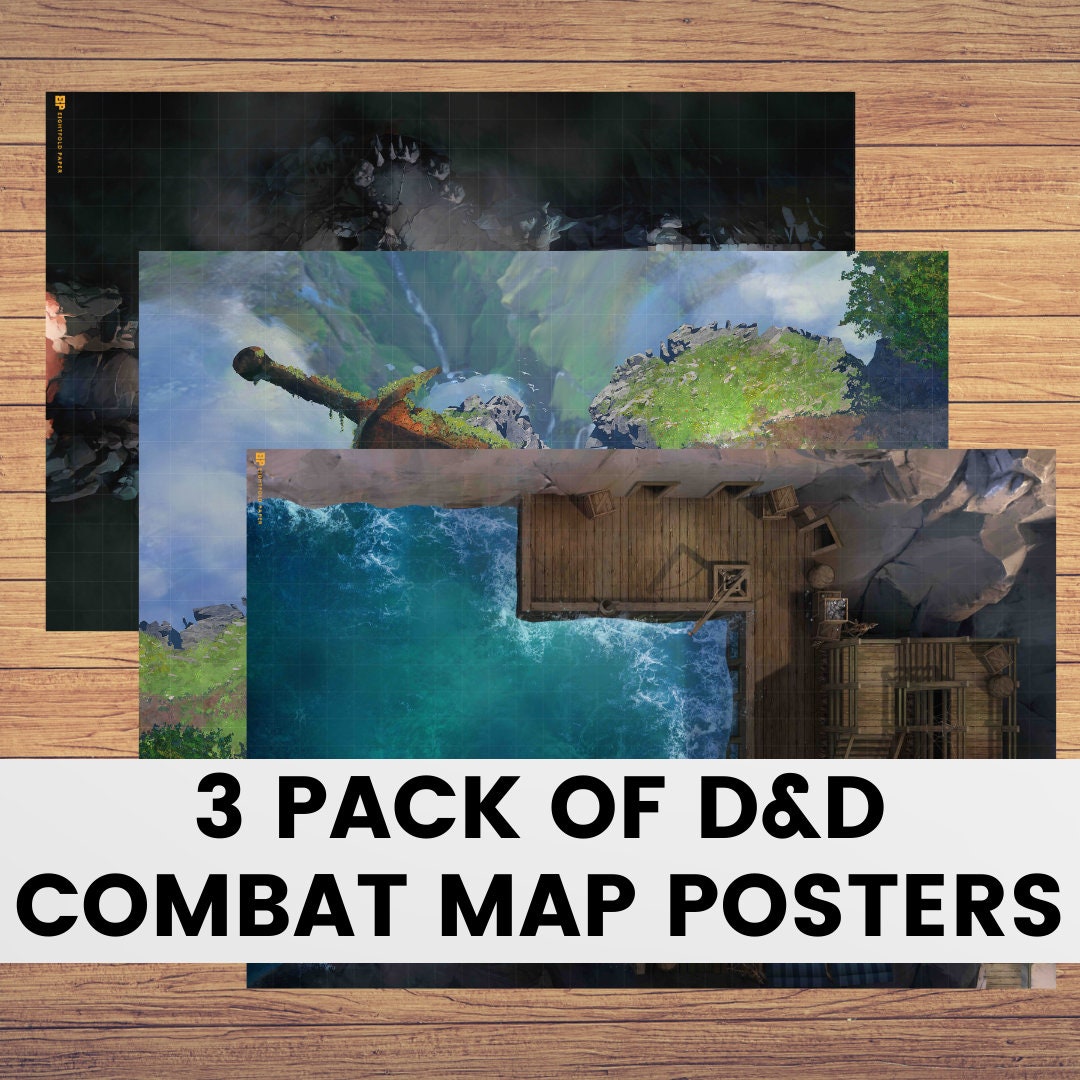 Dnd Battlemap Posters 3-pack 24x36 in Gridded Combat Maps for Dungeons ...