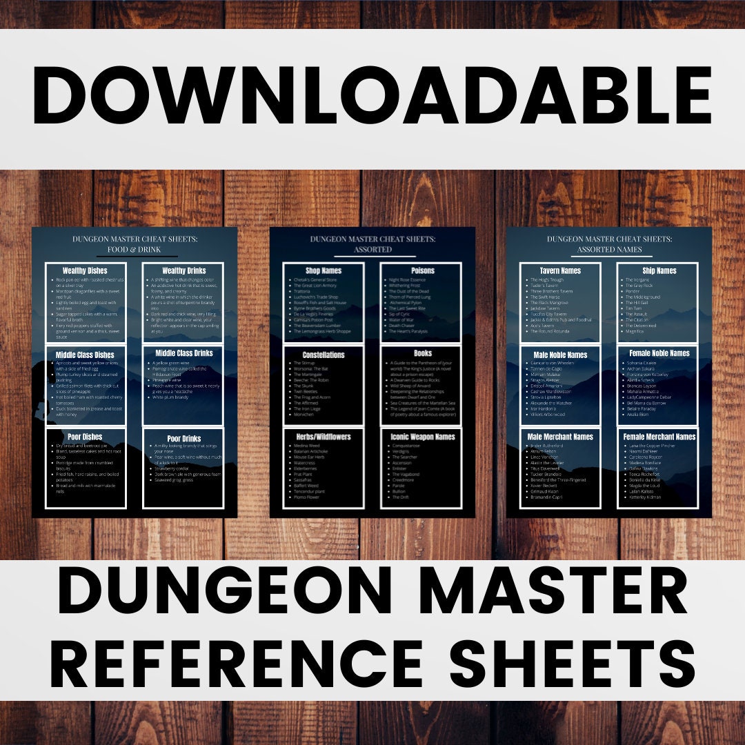 Printable Dungeons & Dragons DM Reference Sheets for Dungeon Masters - Etsy