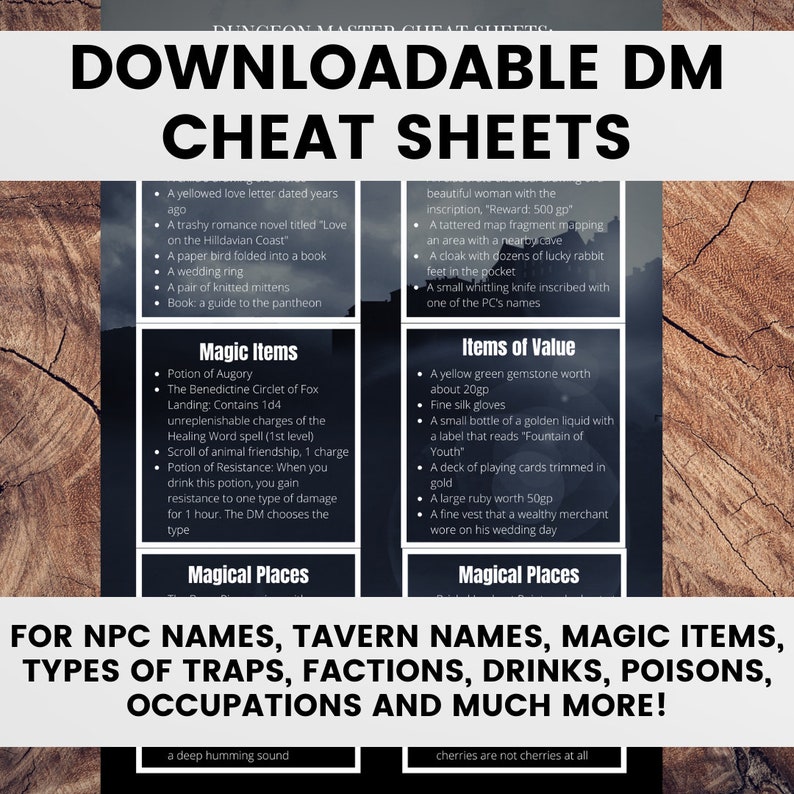 Printable Dungeons & Dragons DM Reference Sheets for Dungeon Masters - Etsy